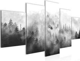 Runa Art Bilder Wald Nebel 200 x 100 cm 5 Teilig XXL Wanddekoration Design Schwarz Weiss 033451c