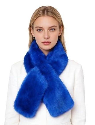 Lina & Lily &Eacute;charpe Col Femme Hiver avec Fente en Fausse Fourrure Poils Longs (Bleu Royal)