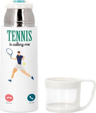 Fabulous Thermoskanne aus Edelstahl mit integrierter Tasse - Tennis Is Calling Me Sport Racquet - 350 ml - Thermosflasche