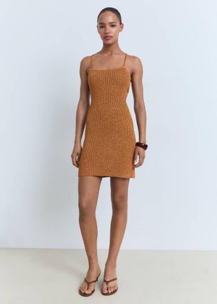 Mango Lurex-Kleid mit &uuml;berkreuztem R&uuml;cken kupfer - Damen - M - MANGO