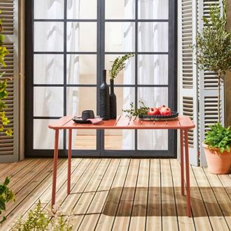 Sweeek Table de jardin m&eacute;tal 4 places. tomette. Amelia. 120x70cm. traitement antirouille. lattes et bords arrondis
