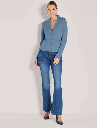 Madeleine Strickjacke Eleganter Blazer mit feinem Glattstrick Jacke mit Reverskragen und angeschnittenem Stehkragen, Langarm