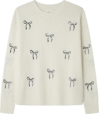Springfield Damen Sequin and Lurex Bow Embroidery Sweater, wei&szlig;, 38