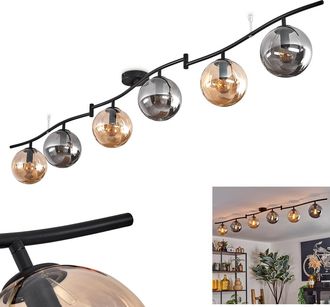 HOFSTEIN Deckenleuchte Gastor, verstellbare Deckenlampe aus Metall/Glas in Schwarz/Rauchfarben/Bernsteinfarben, Leuchte im modernen Retro/Vintage-Design m. Sch