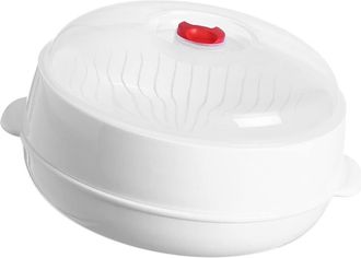 BESTONZON Backofen Dampfgarer Mikrowellen- Kochgeschirr Dampfgarer Gemüsedämpfer Fischdämpfer mit Deckel Mikrowellen- Dampfgarer Lebensmittelbehälter: Rund Damp