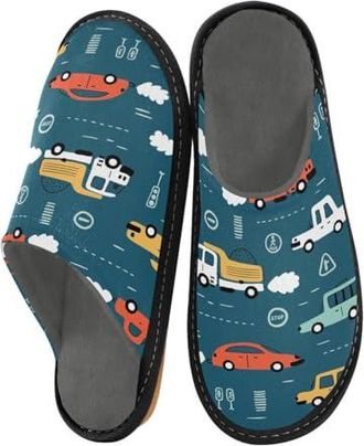 HMZXZ Pantoufles à motif de véhicule de dessin animé pour homme et femme - Chaussons dintérieur pour chambre à coucher et voyage, multicolore, 42/44 EU