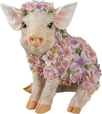 Clayre & Eef Figur Schwein 24x16x23 cm Rosa Polyresin Schwein Wohnaccessoires