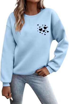 Generic Sweat &agrave; capuche &agrave; col rond imprim&eacute; tendance pour la Saint-Valentin 2026, bleu ciel, XXL