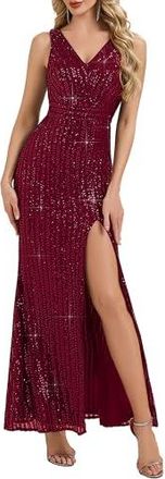 Ever-pretty Robe de Soir&eacute;e Femme &agrave; Paillettes Fendu Moulante Taille Empire Bordeaux 40