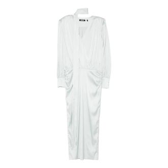 Rotate Rotate Birger Christensen - Robe mi-longue &agrave; manches longues- en foulard et col en V - Femme - Robes - Bleu - Taille: 38 FR