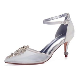Generic Chaussures Mariageescarpins Femme Petit Talon Bout Pointu Escarpins Blanc Satin&eacute;e Mari&eacute;e Kitten Heelsi Dress F&ecirc;te 7.5Cm,Blanc,38 EU