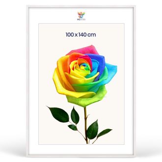 MG Design Bilderrahmen 100 x 140 cm - Posterrahmen mit Wei&szlig; Holzrahmen (Echtholz) und bruchsicherem Acrylglas, Hoch & Quer mit verst&auml;rkter Wandaufh&auml;ngung