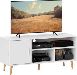 HOMCOM TV-Schrank f&uuml;r Fernseher bis zu 60 TV-Tisch Moderner Esszimmer-TV-Tisch mit Schrank und 3 F&auml;chern 120x40x55 cm Wei&szlig;