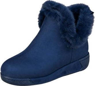 Generic Bottes dhiver chaudes avec doublure en fourrure pelucheuse - Talon plat et bout rond - Chaussures d&eacute;contract&eacute;es en daim doux - Loisirs et confortables