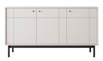 Selsey Sideboard Japandies 83,5 x 153,5 x 39 cm- Kommode in Greige mit Soft-Close T&uuml;ren - Schlichte Fronten, Schwarze Metallgriffe, Holzf&uuml;&szlig;e 20 cm - Ideal f&uuml;