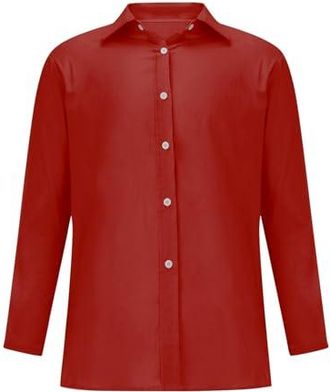 Generic Chemises en lin &agrave; col en V pour femme &agrave; manches longues - Chemisiers pour femme grande taille boutonn&eacute;s sur le devant - T-shirts en lin surdimensionn&eacute;