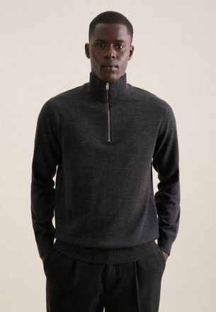 Seidensticker Stehkragenpullover Schwarze Rose Quarter Zip Uni