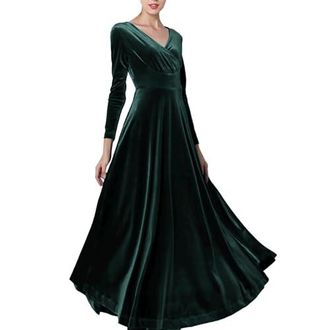 Generic Robe d&eacute;contract&eacute;e en velours dor&eacute; uni sexy pour femme et hiver, col rond, manches longues, robe d&eacute;t&eacute; l&eacute;g&egrave;re, vert noir, XXL