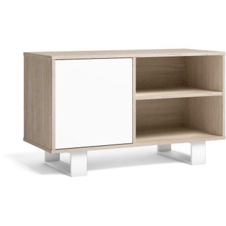Skraut Home TV-M&ouml;bel 100 mit linker T&uuml;r, Wohn-/Esszimmer, Modell wind, Farbe Struktur Eiche, Farbe T&uuml;r Wei&szlig;, Ma&szlig;e 95x40x57cm H&ouml;he. - Skraut Home