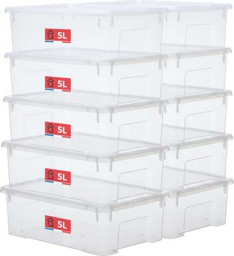 Sundis View Box, 10er-set Aufbewahrungsbox mit deckel, 5L, transparentem Kunststoff, stapelbar, ideal f&uuml;r Kosmetika, Schmuck, Stifte und Filzstifte, N&auml;hzubeh