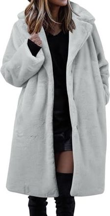 Generic Vestes longues en duvet pour femme - Manteau dhiver chaud et bouffant &agrave; manches courtes - Faux manteaux d&eacute;contract&eacute;s, gris, XXL