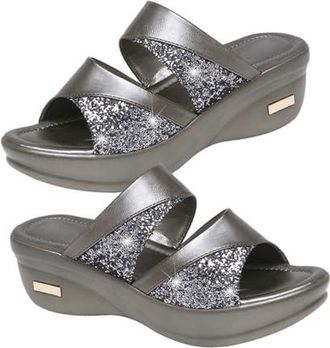 IFUNDOM Sandales Femme &Eacute;t&eacute; Plateforme &Eacute;paisse Compens&eacute;e Confortable Style D&eacute;contract&eacute; pour Plage et Quotidien Gris