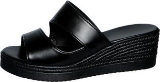 Generic Sandales &agrave; talons compens&eacute;s pour femme - Bout ouvert - L&eacute;g&egrave;res et d&eacute;contract&eacute;es - &Agrave; enfiler - Pour l&eacute;t&eacute; - Chaussures de plage romaines, Noir, 40.5 EU