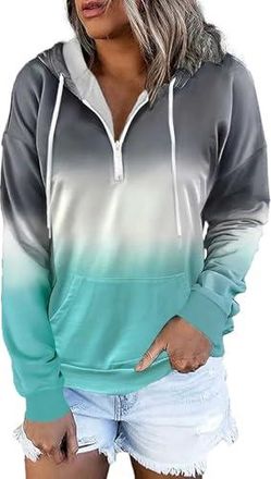 Generic Sweat-shirt d&eacute;grad&eacute; de couleur pour femmes Sweat &agrave; capuche imprim&eacute; d&eacute;grad&eacute; femmes fermeture &eacute;clair d&eacute;contract&eacute; avec v&ecirc;tements de poche Sweats &agrave; capuch