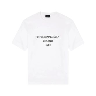 Emporio Armani Homme, Tops, Blanc, Taille: S T-shirt Blanc avec Logo Imprimé et Col Rond