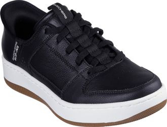 Skechers Herren Freihändige Slip-Ins Sport Court 92 Distown Sneaker, Schwarzes Leder mit natürlichem Besatz, 42 EU