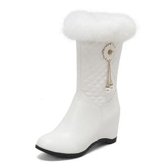 Generic Bottes de neige dhiver à bout rond caché à talon compensé avec fermeture éclair latérale pour femme, blanc, 39.5 EU