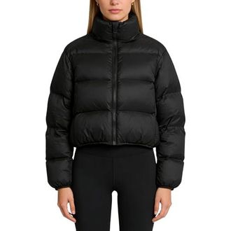 Generic Doudoune courte dhiver surdimensionn&eacute;e &agrave; manches longues et col montant avec fermeture &eacute;clair pour femme, Noir, XL