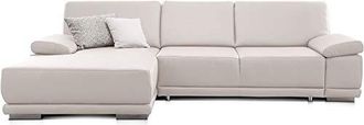 Cavadore Eckcouch Corianne in Kunstleder / Sofa in L-Form mit verstellbaren Armlehnen und Longchair / 282 x 80 x 162 / Lederimitat, weiß
