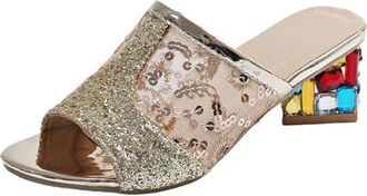 Generic Sandales Femme Bout Ouvert Strass Paillettes Talon Haut Pantoufles Dété Grande Taille léger Respirantes Slip on Escarpins Sandales Chic et Elegant (Go