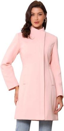 Allegra K Manteau Mi-Long Femme &agrave; Col Montant Trench-Coat Boutonn&eacute; Classique V&ecirc;tements DExt&eacute;rieur &agrave; Manches Longues Blouson Mi-Long Chaud Caban DHiver Rose L