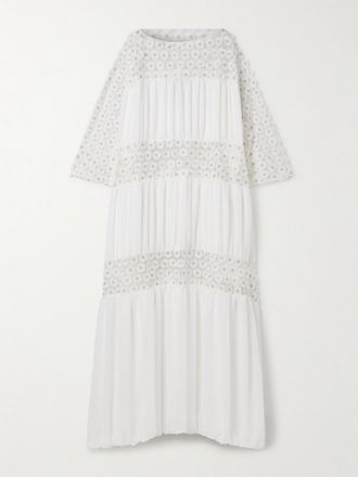 Dima Ayad Oversized-maxikleid Aus Crêpe De Chine Und Besticktem Tüll - Weiß