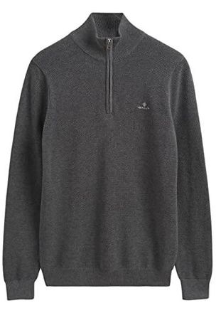 GANT Halfzip Pull &Agrave; Demi-Zip en Coton Piqu&eacute;, Dark Grey Melange, M Homme