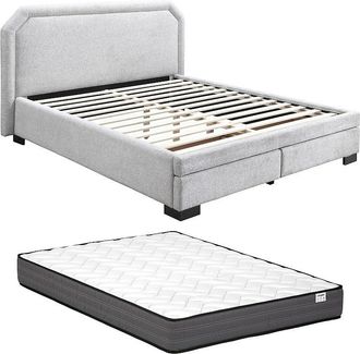 Vente-Unique Lit 2 Personnes Avec sommier - 140 x 190 cm - Gris Clair - INASTO