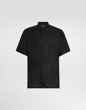 Dolce & Gabbana Linen Canvas Shirt With Dg Embroidery - Mann Hemden Schwarz Leinen 39