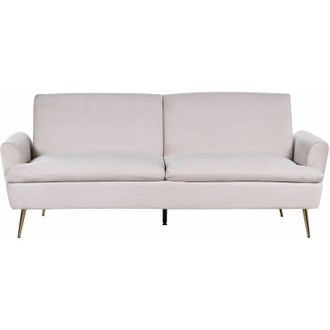 Beliani Beliani - Sofa Beige Samtstoff 3-Sitzer Schlaffunktion Klassisch Wohnzimmer