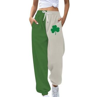 Generic Pantalon de surv&ecirc;tement &agrave; blocs de couleurs pour femme - Imprim&eacute; tr&egrave;fle - Cordon de serrage &agrave; la taille avec poches - Pantalon d&eacute;contract&eacute; et ample po