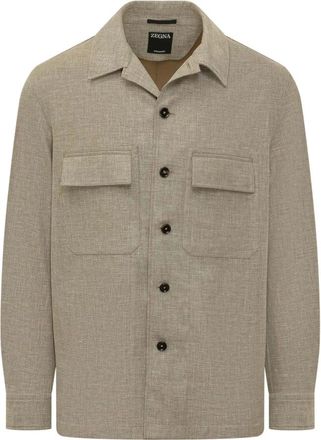 Ermenegildo Zegna Homme, Chemises, Beige, Taille: XL Chemise Zegna en Lin et Soie