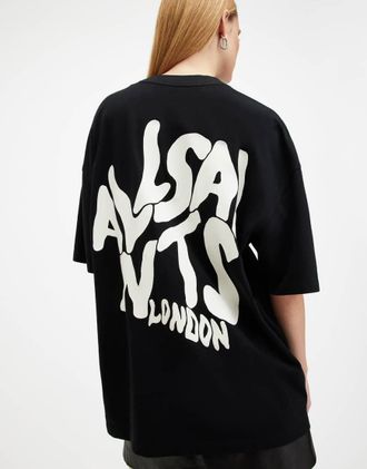 AllSaints Orlando - Kurz&auml;rmliges T-Shirt in verwaschenem Schwarz mit Rundhalsausschnitt