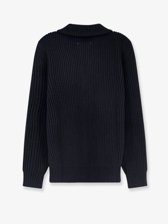 Maison Margiela Mens Cardigan Ribbed Wool-Blend Black Sweater