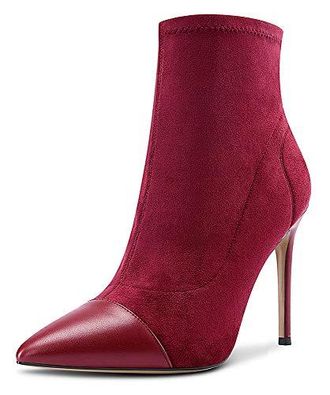 Castamere Femme Extensible Bottines Bout Pointu Aiguille Haute Talon 10CM Heels Rouge Bourgogne Suède Chaussures EU 36.5