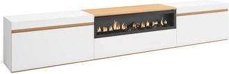 Skraut Home Skraut Home - TV-Schrank, Lowboard, f&uuml;r Wohnzimmer und Esszimmer, 260x35x45cm, F&uuml;r gro&szlig;formatiges TV, Elektrokamin., Moderner Stil, Wei&szlig; und Eiche