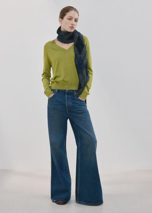 Mango Strickpullover mit V-Ausschnitt gr&uuml;n - Damen - XXS - MANGO