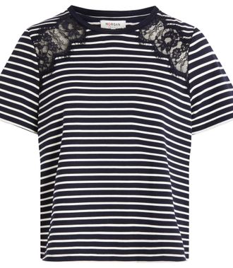 Morgan Kurzarm-T-Shirts, Marineblau/Offwhite, M