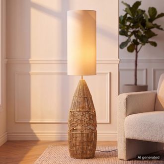 Loistaa home24 Stehleuchte Cozad &Oslash; 28cm Braun/Beige/Beige/Braun Leinen E27