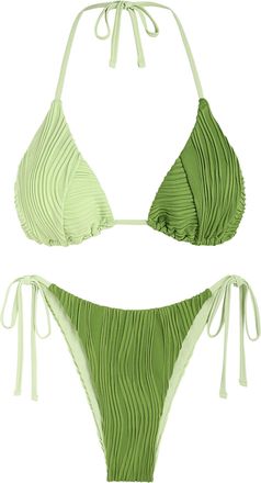 Zaful Bikini-Sets für Damen, Neckholder, Zweiteiliger Badeanzug, gerippt, hoch geschnitten, zum Binden an der Seite, Tanga, Badeanzug, sexy, gepolsterte Bad